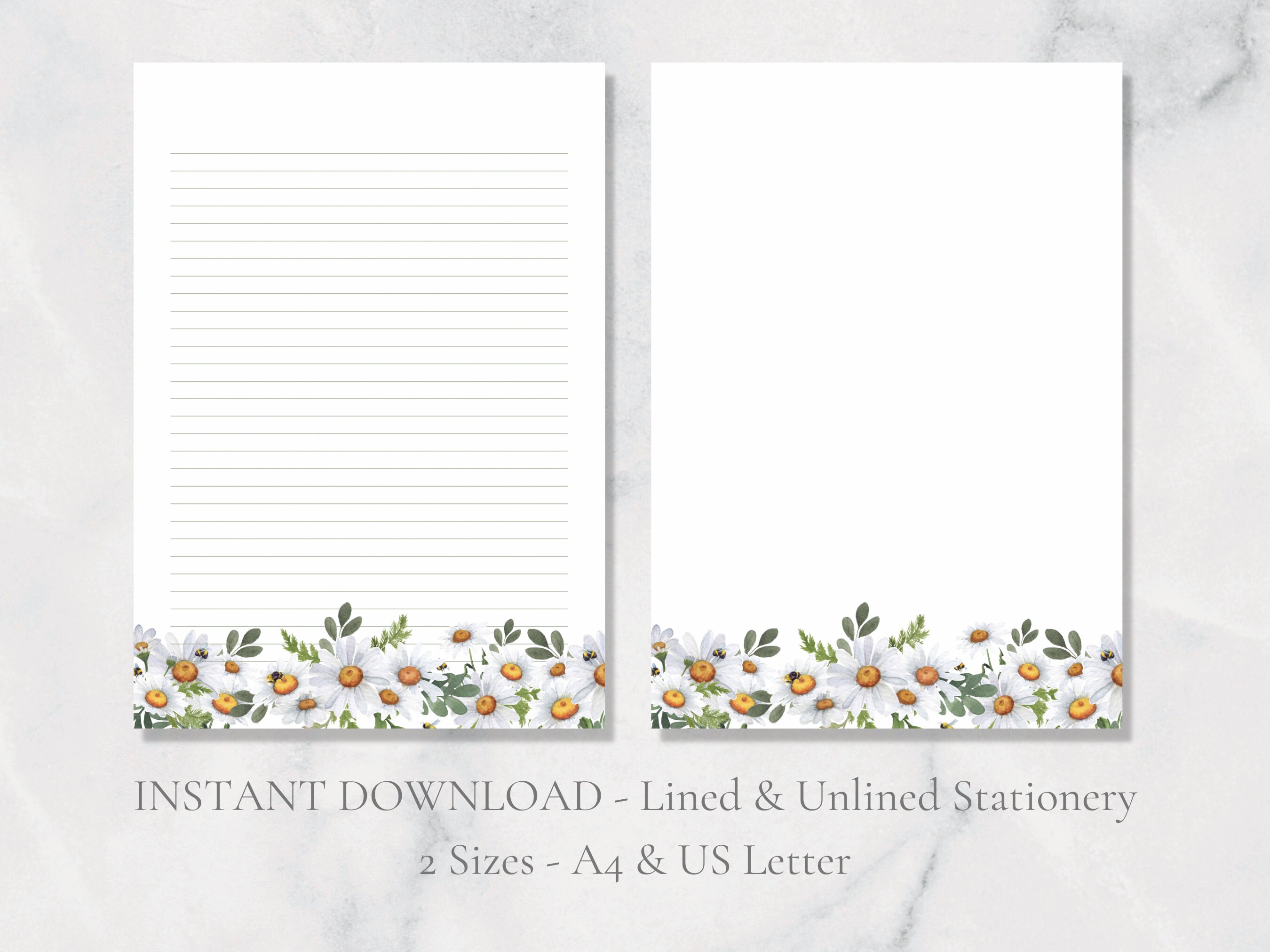 Daisy & Bee Printable Stationery Flower Stationary Floral Writing Paper ...