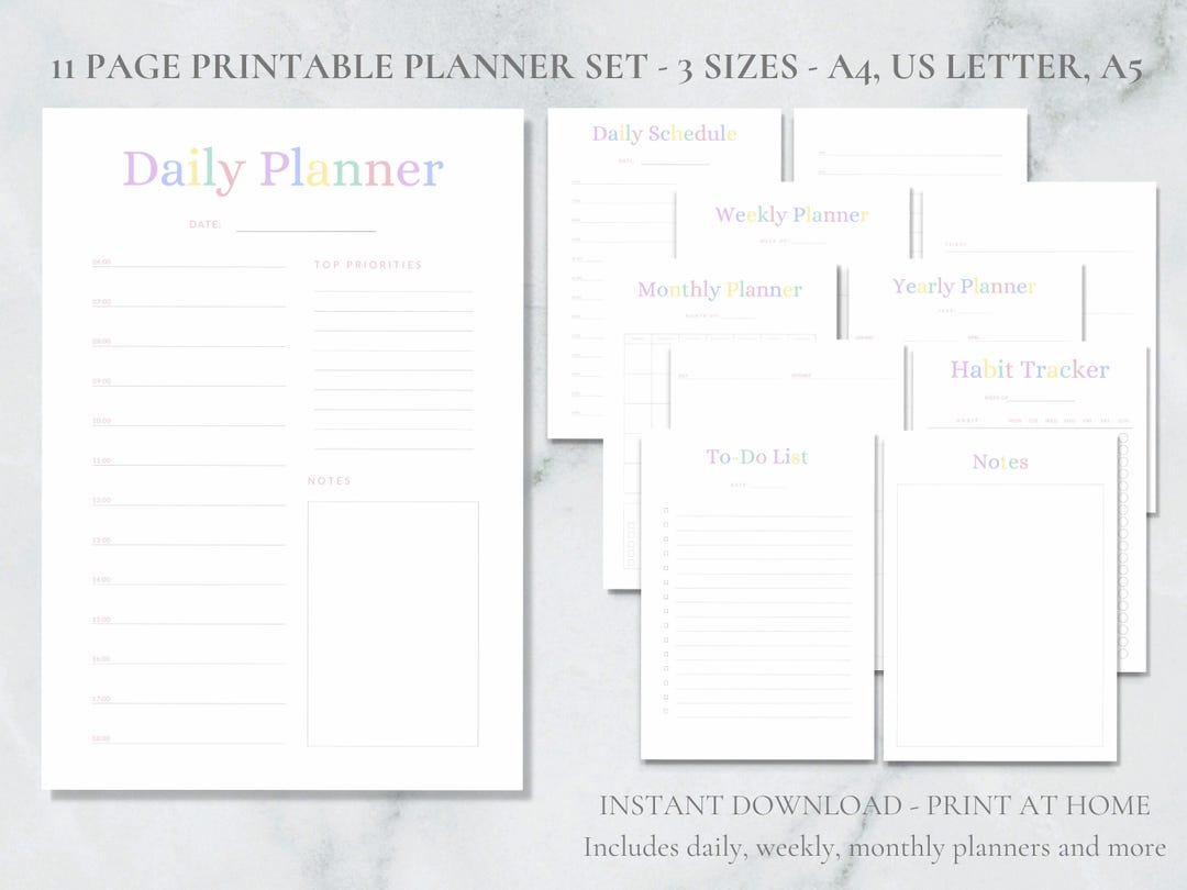 Pastel Printable Rainbow Planner Set Printable Daily Weekly Monthly ...