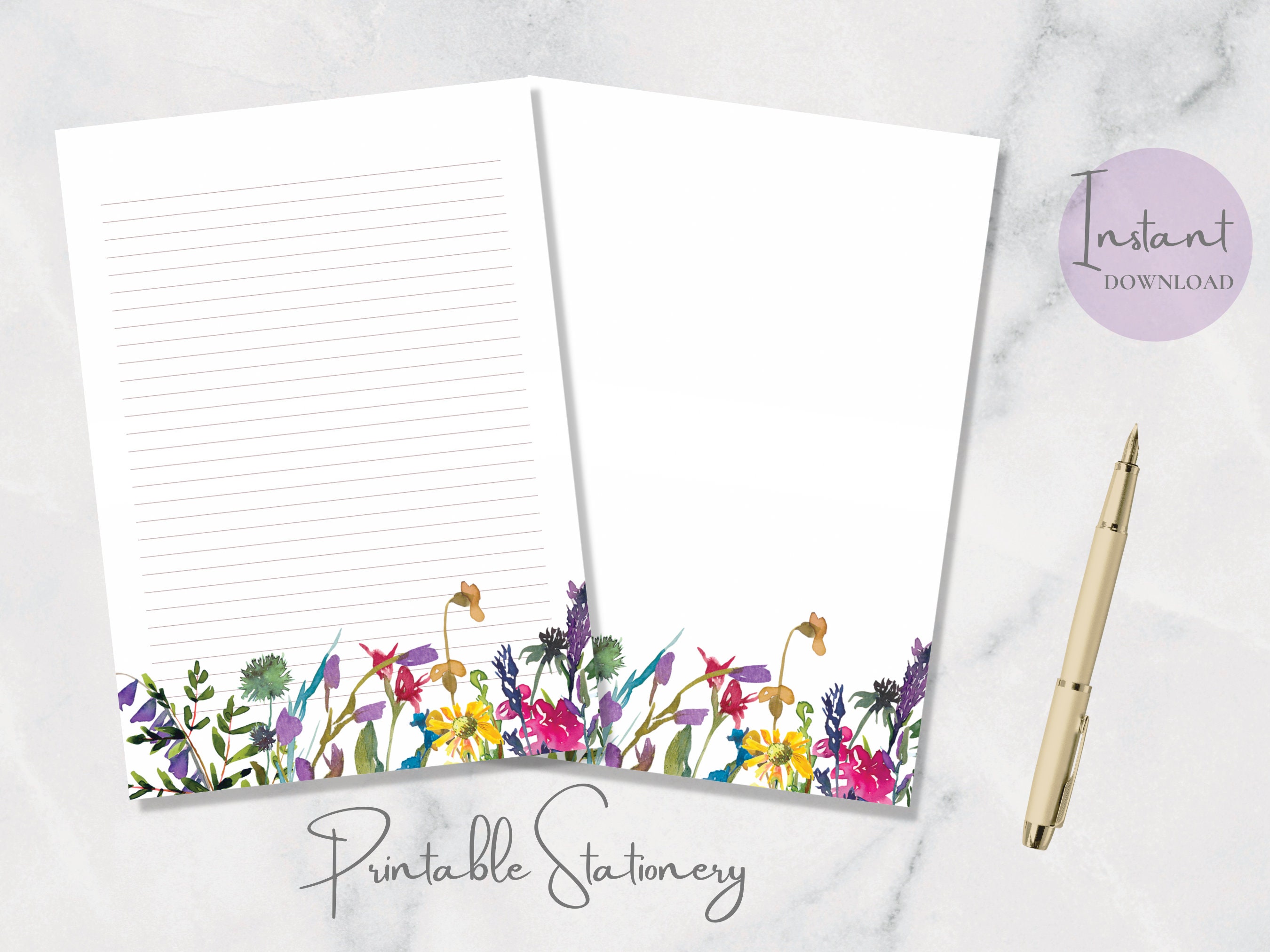 Wild Flowers Printable Stationery Floral Stationary Botanical Writing ...