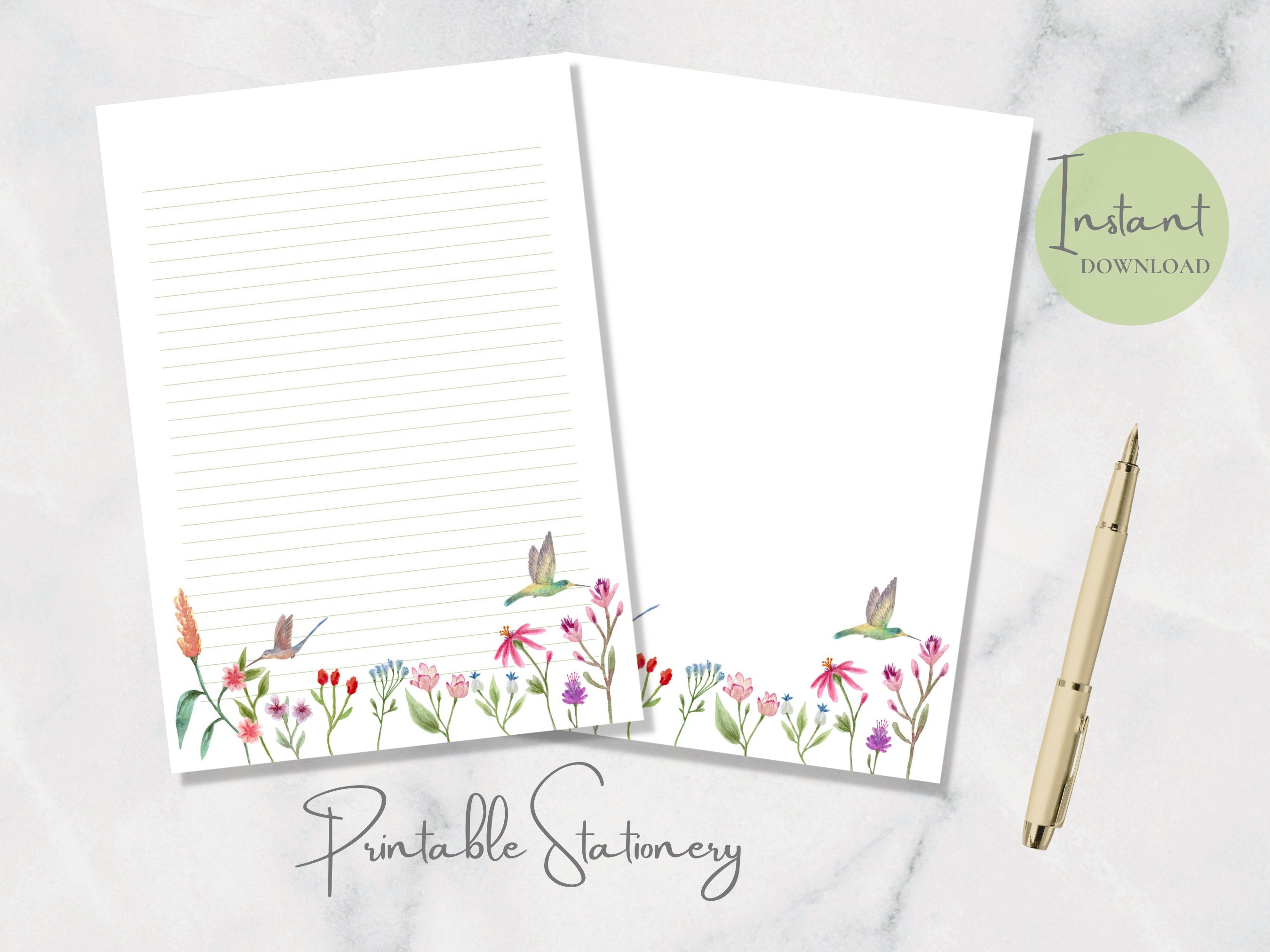 Hummingbird Garden Printable Stationery Floral Stationary Nature ...
