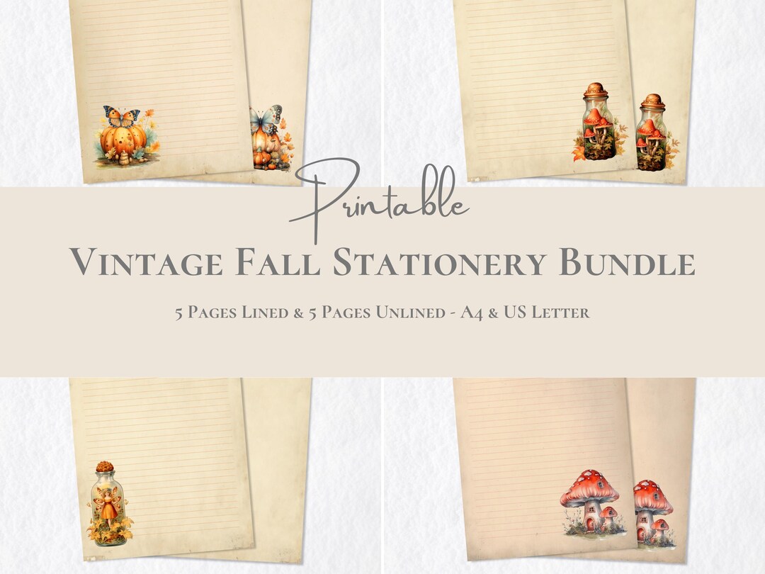 BUNDLE Vintage Fall Stationery Printable Autumn Stationary Paper ...