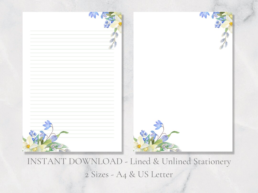 Bluebell Daffodils Printable Stationery Floral Stationary Botanical ...