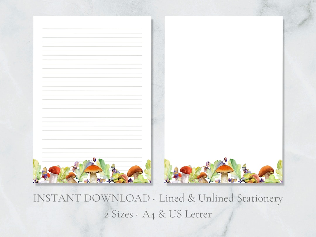 Mushroom Acorn Printable Stationery Woodland Writing Paper Forest ...
