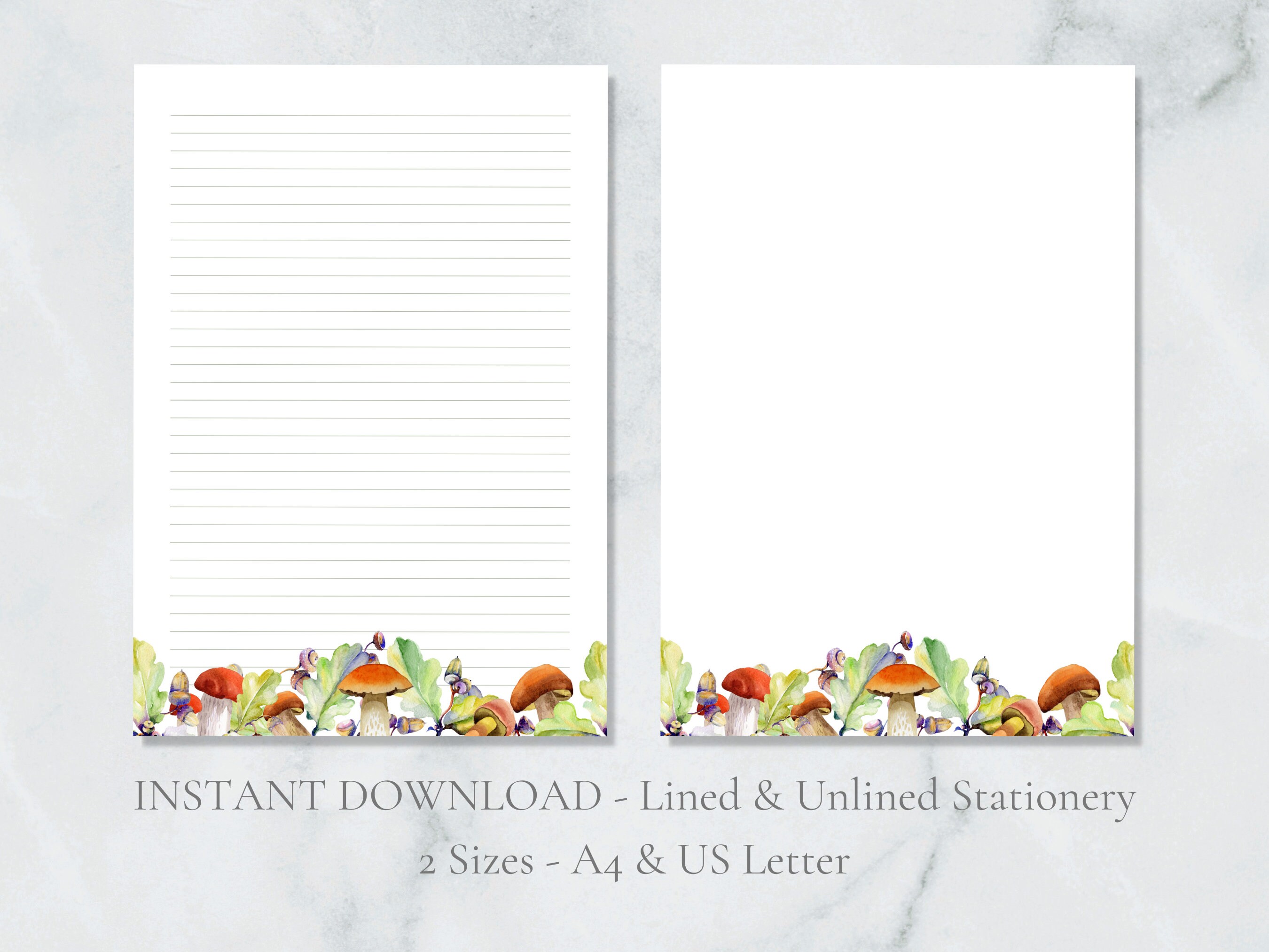 Mushroom Acorn Printable Stationery Woodland Writing Paper Forest ...