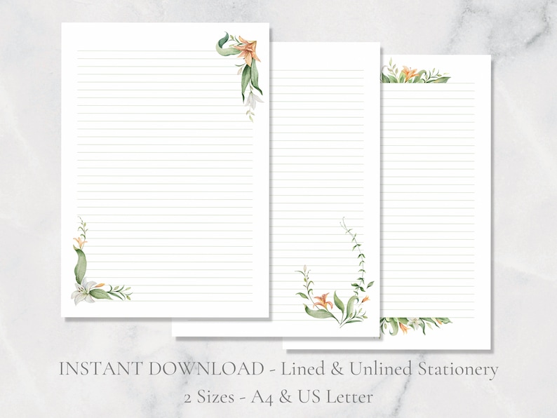Elegant Lily Printable Stationery Botanical Printable Stationary Lilies ...