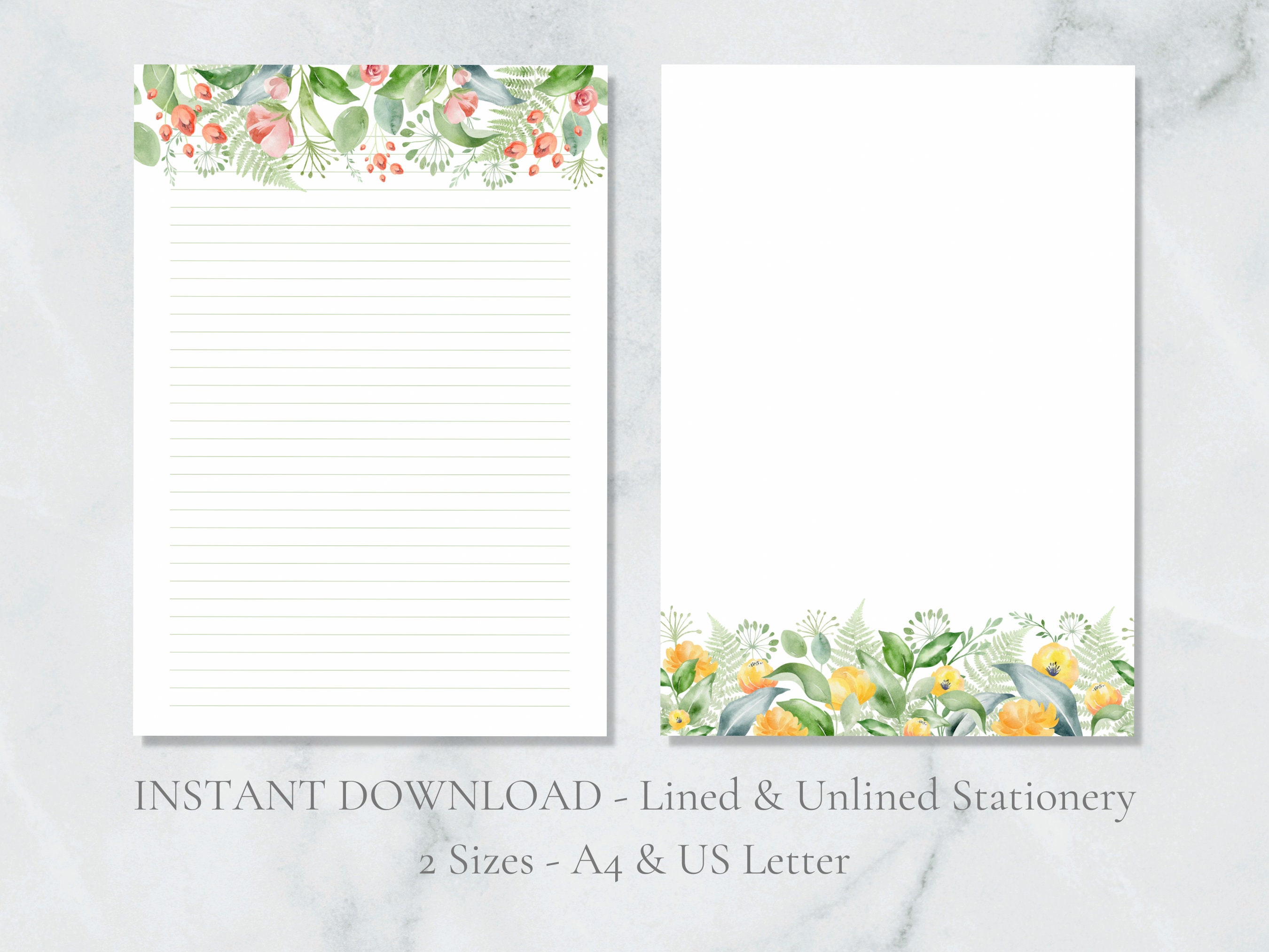Floral Border Printable Stationery Letter Paper Nature Lover Flower ...