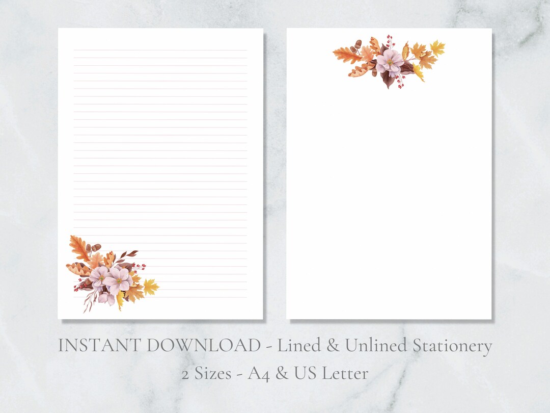 Autumn Floral Printable Stationery Fall Stationery Rustic Stationery A4 ...