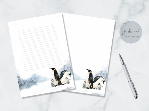 Watercolor Penguins Printable Stationery Winter Stationary | Etsy