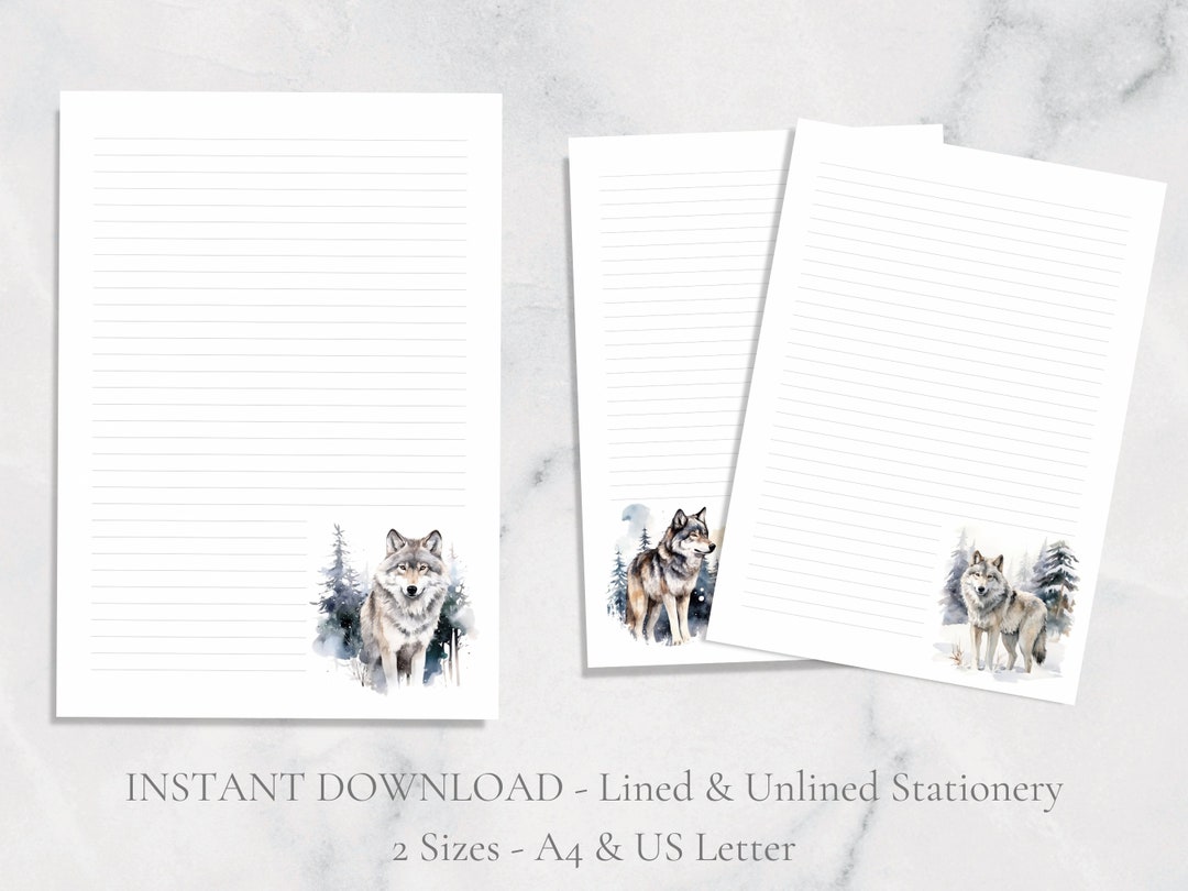 Winter Wolf Printable Stationery Festive Stationary Paper Woodland ...