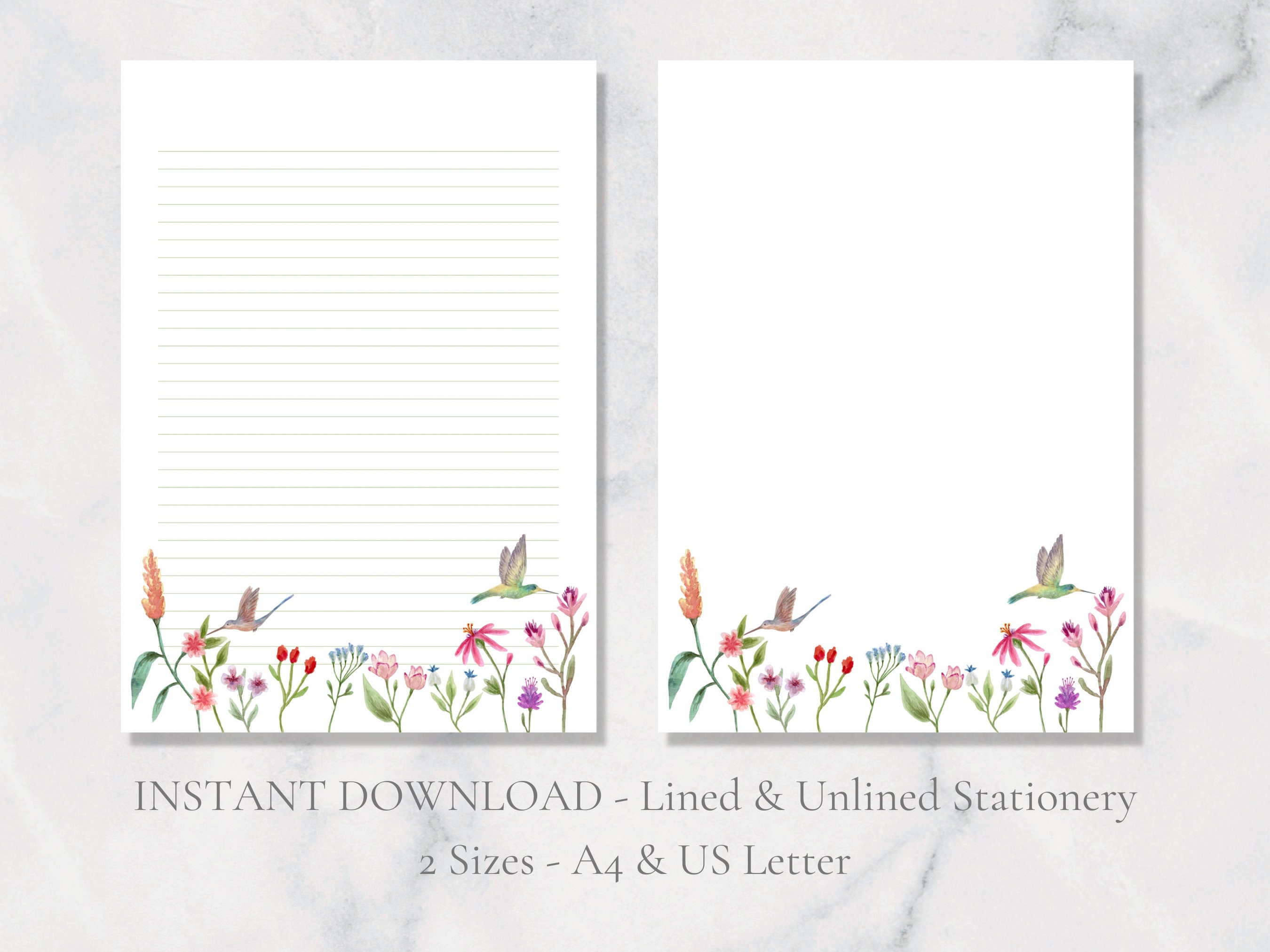 Hummingbird Garden Printable Stationery Floral Stationary Nature ...