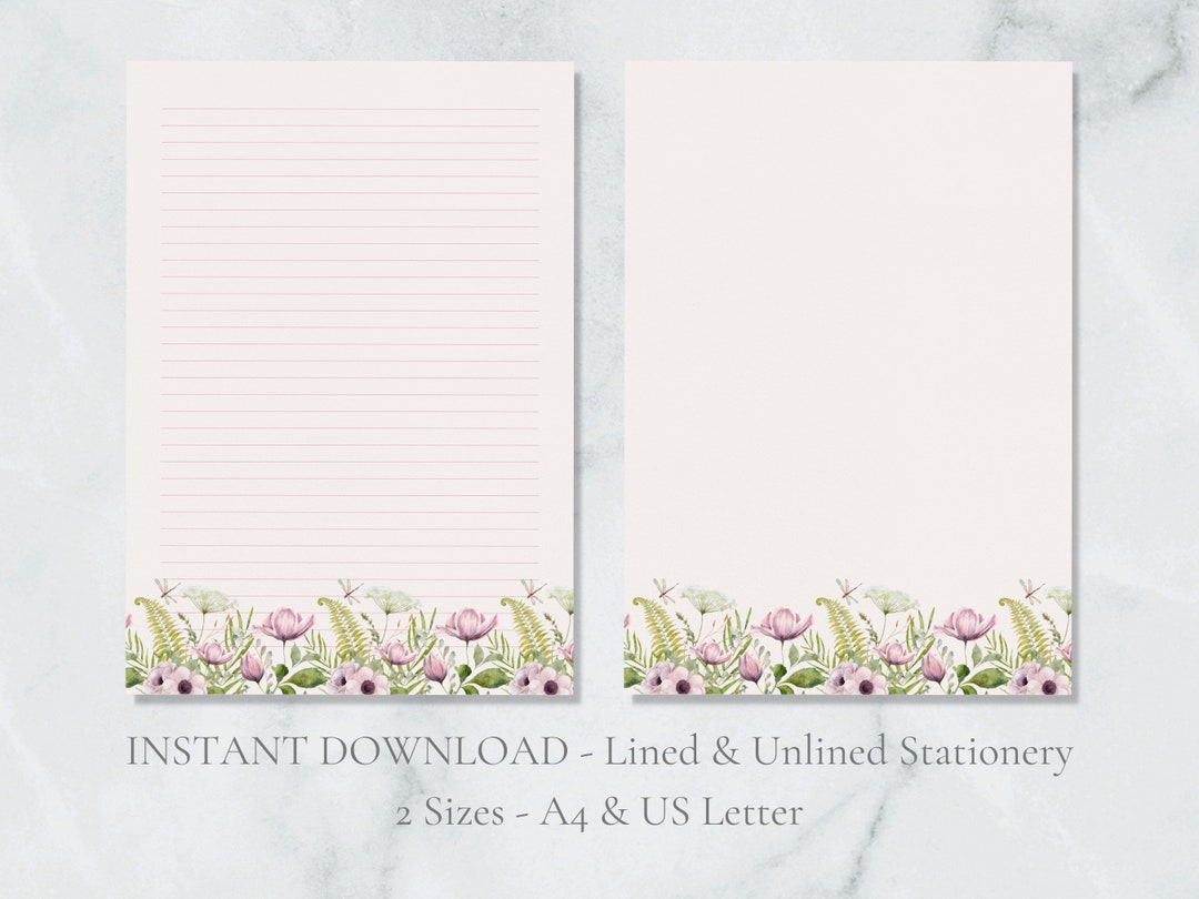 Dragonfly Floral Watercolor Printable Stationery Poppy Stationary ...