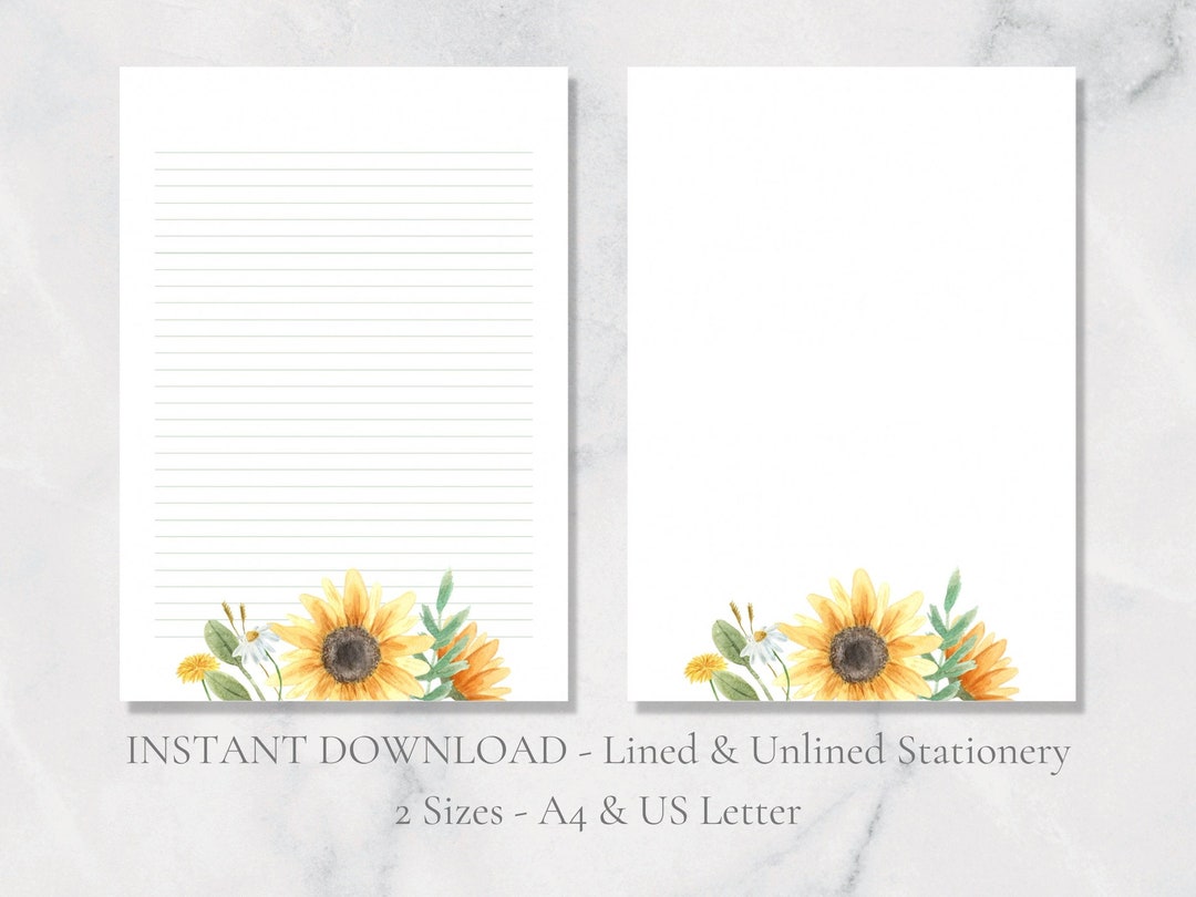 Sunflower Printable Stationery Floral Writing Paper Yellow Letter ...