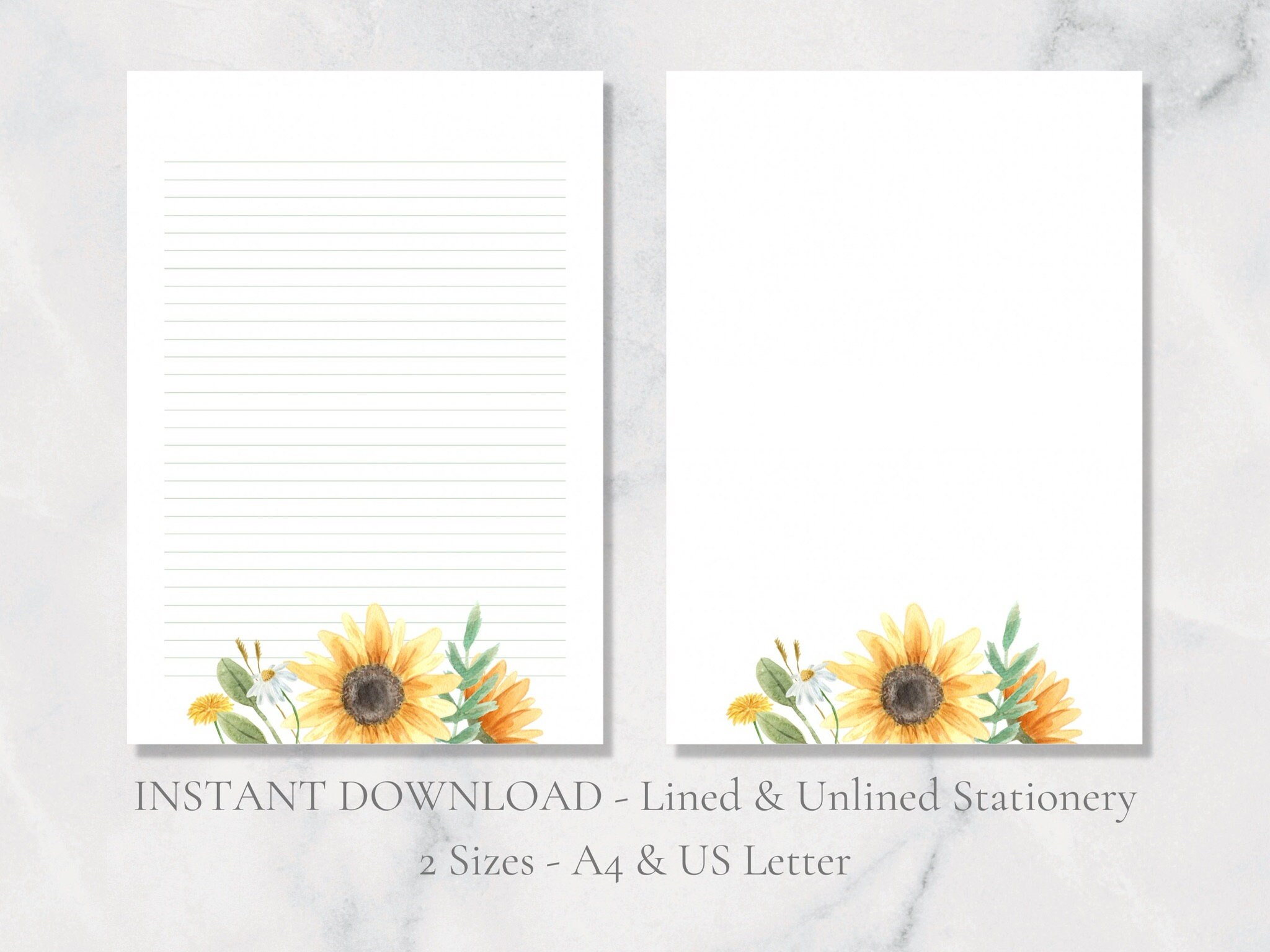 Sunflower Printable Stationery Floral Writing Paper Yellow - Etsy