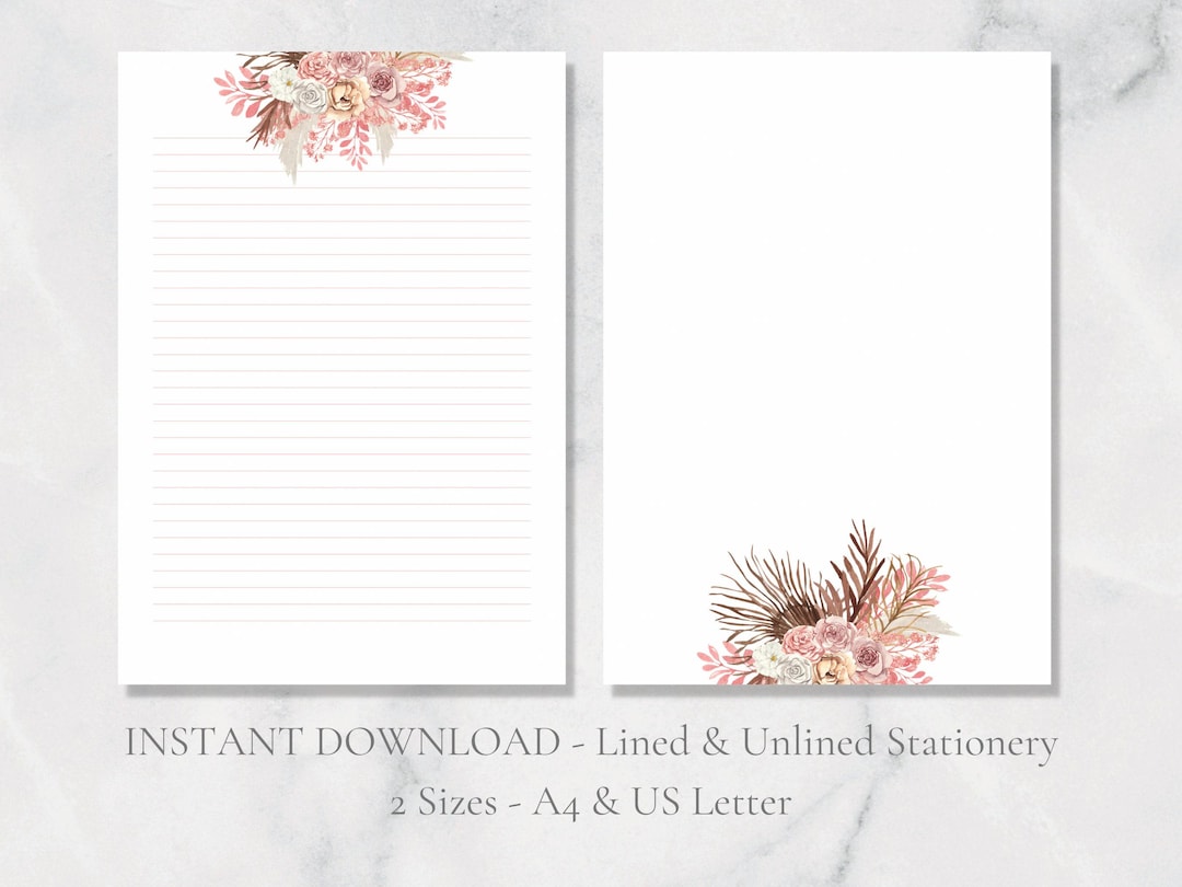Boho Floral Printable Stationery Bouquet Letter Writing Paper A4 US ...