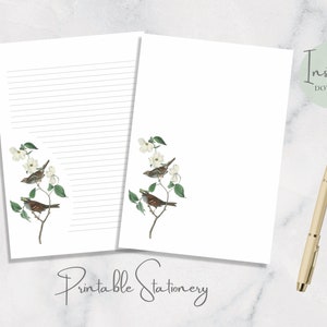 Birds Blossom Printable Stationery Floral Stationary Nature Writing ...