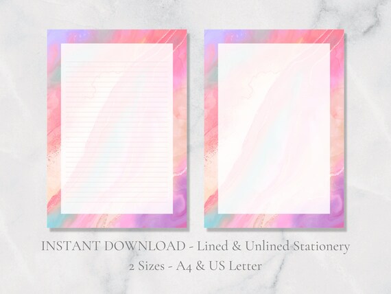 Pink Marbled Printable Stationery Pretty Stationary Rainbow - Etsy