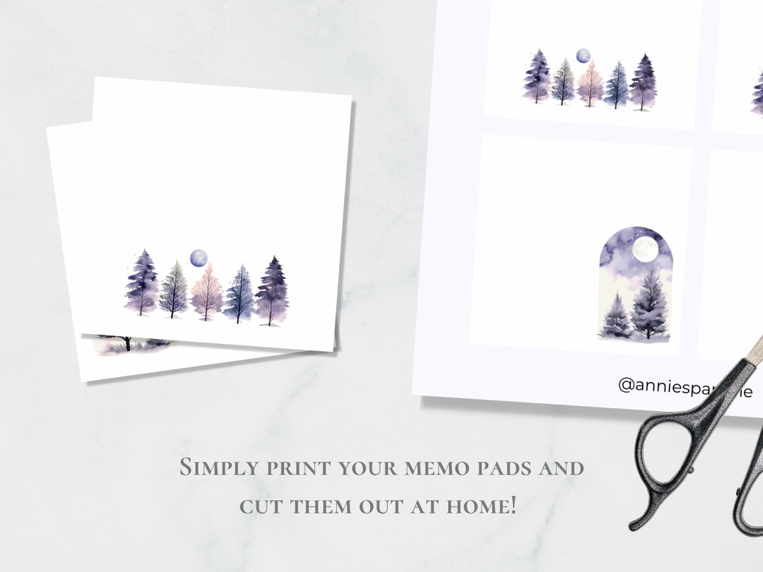 Watercolor Trees Printable Memo Pad Winter Festive Note Paper Winter ...