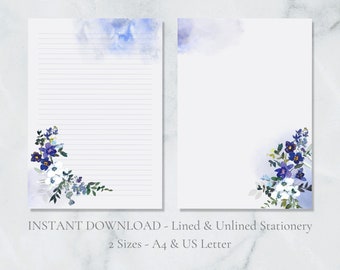 Printable Stationery Instant Download Indigo Blue Florals - Etsy