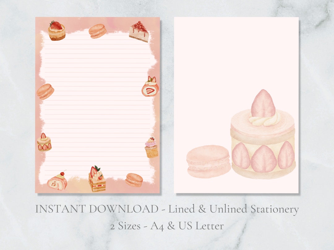 Pretty Cakes Printable Stationery Cute Pastries Letter Writing Paper A4 ...
