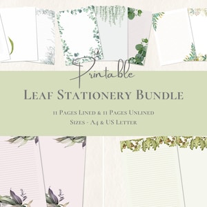 BUNDLE Leaf Stationery Printable Green Leaves Stationary Paper ...