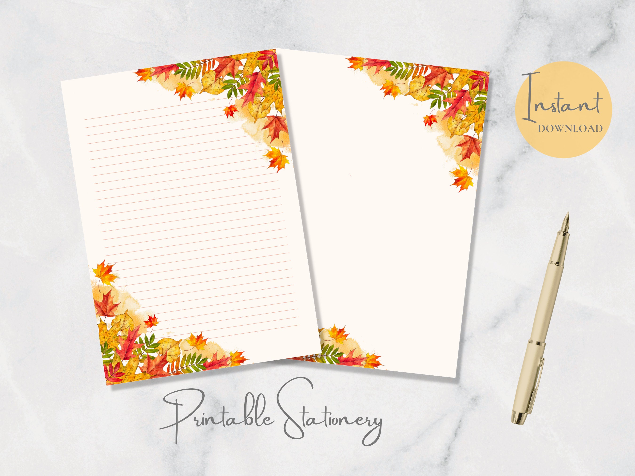 Fall Leaf Corner Printable Stationery Autumn Leaves Stationery Woodland ...
