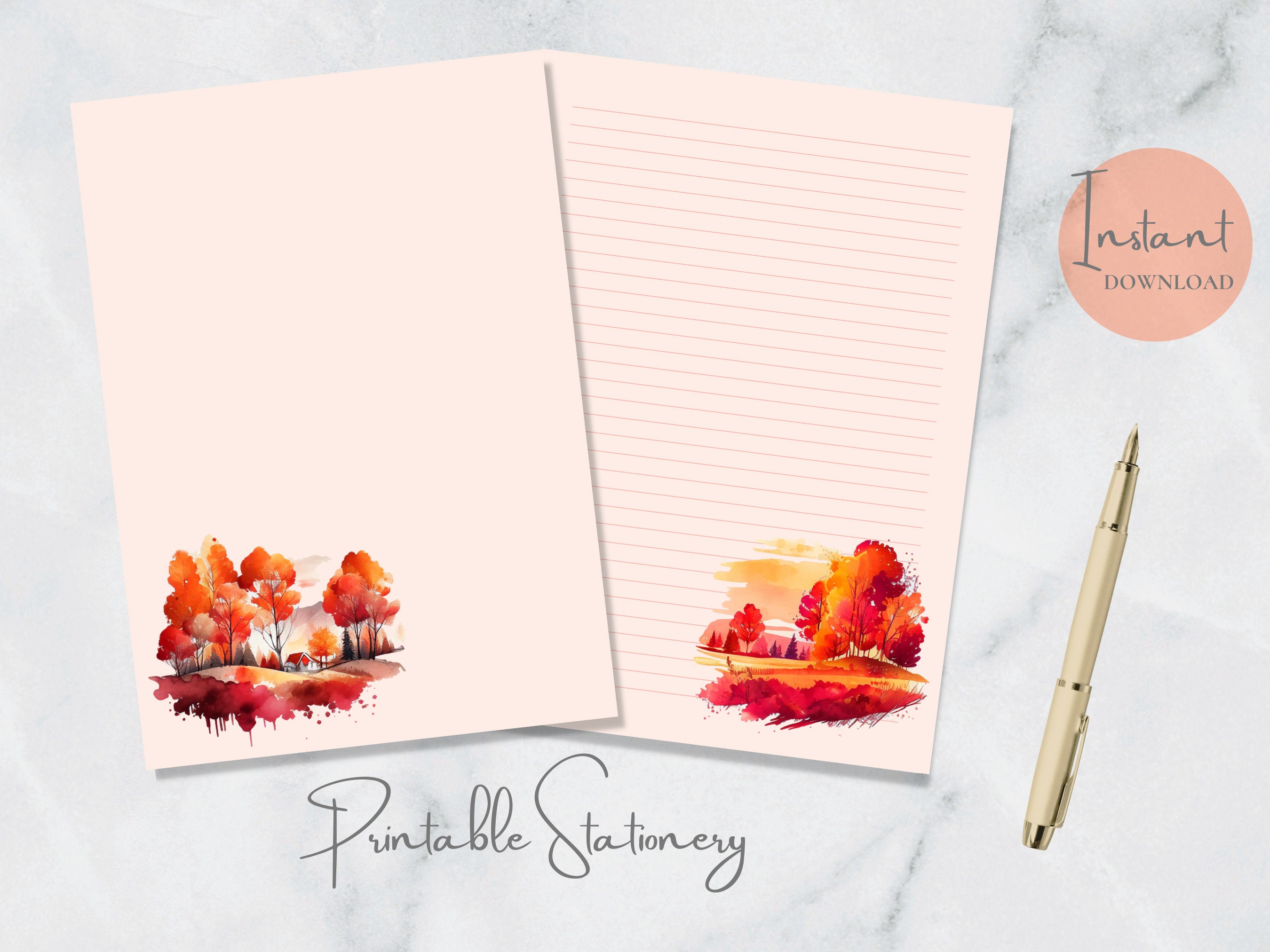 Fall Scene Printable Stationery Trees Letter Paper Autumn A4 and US ...