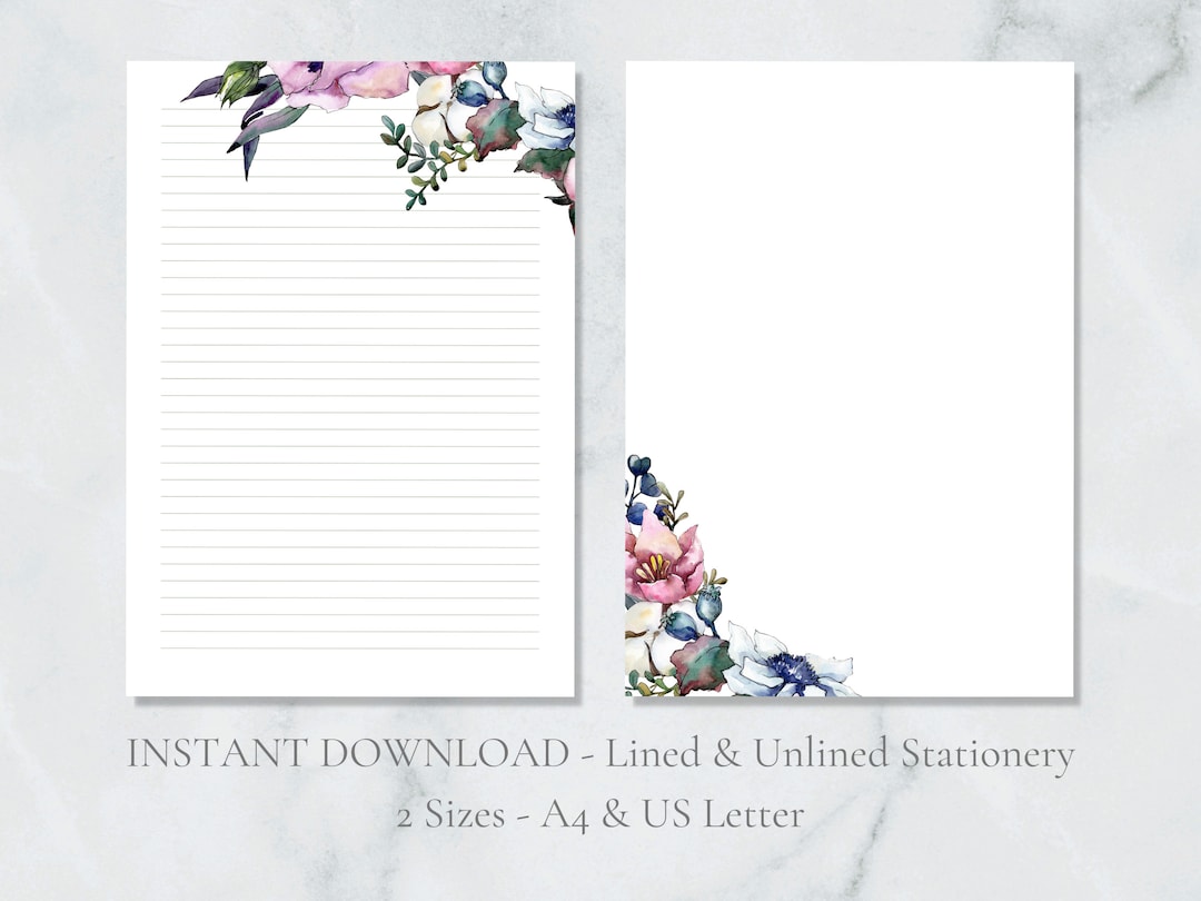 Floral Arrangement Cotton Printable Stationery Watercolor Stationary ...