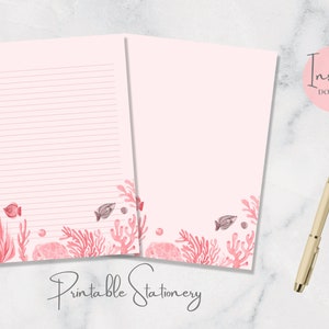 Coral Reef Fish Printable Stationery Watercolor Ocean Stationary Summer ...