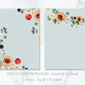 Peach Printable Stationery Paper Floral Letter Writing Paper Fruit ...
