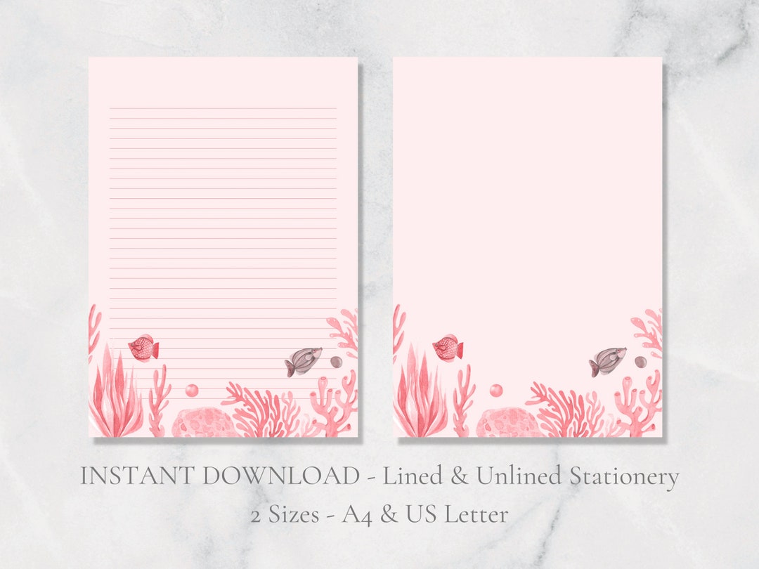 Coral Reef Fish Printable Stationery Watercolor Ocean Stationary Summer ...