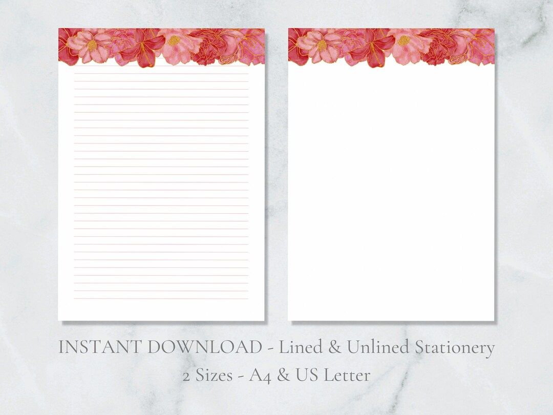 Red Gold Floral Printable Stationery Festive Stationary Thanksgiving ...