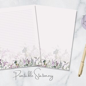 Meadow Printable Stationery Purple Flowers Stationary Nature Writing ...