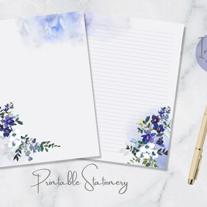 Blue Watercolor Flowers Printable Stationery Stationary Garden Writing ...