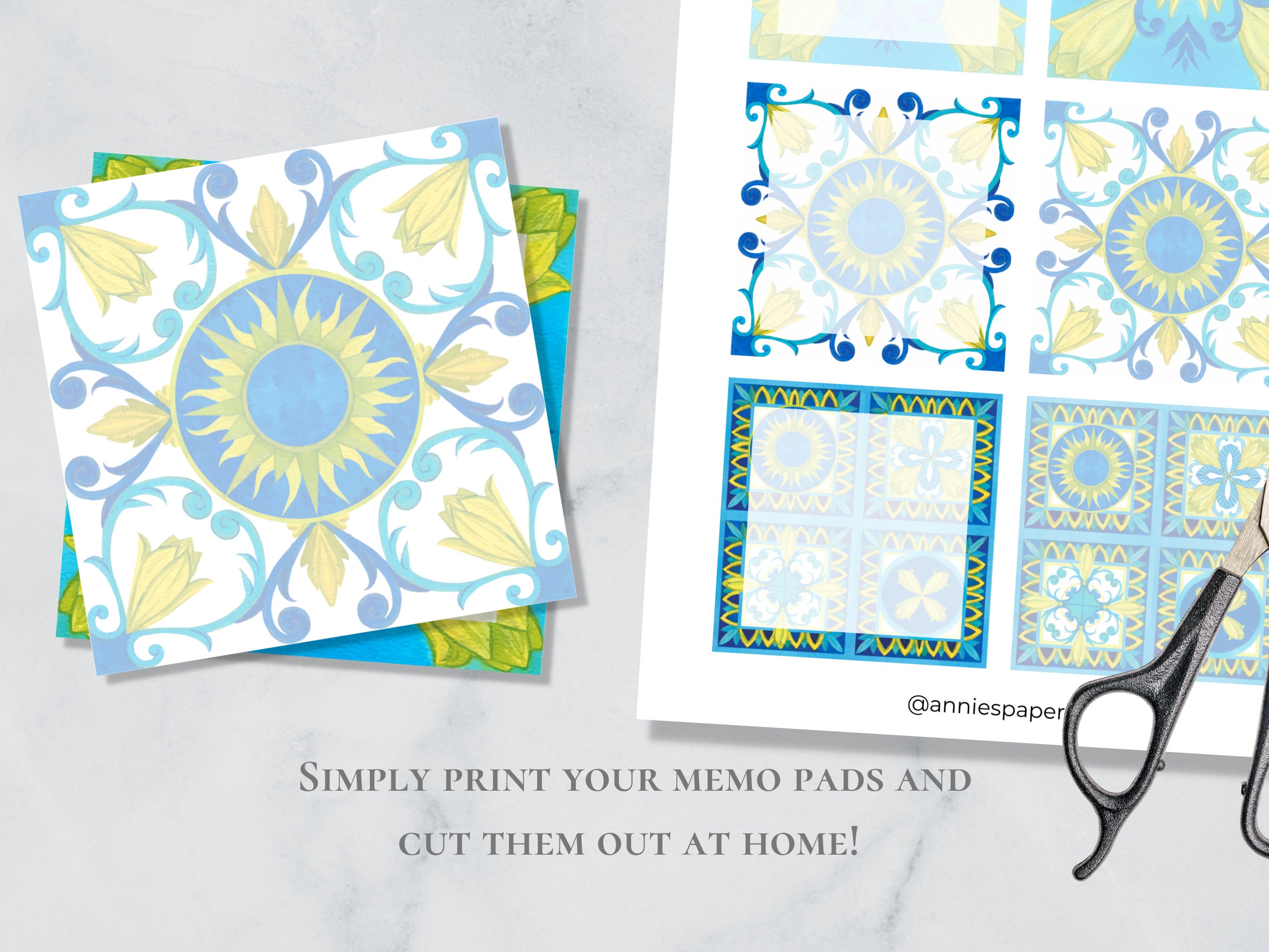 Mediterranean Tile Printable Memo Pad Blue Tile Memo Set Watercolor ...