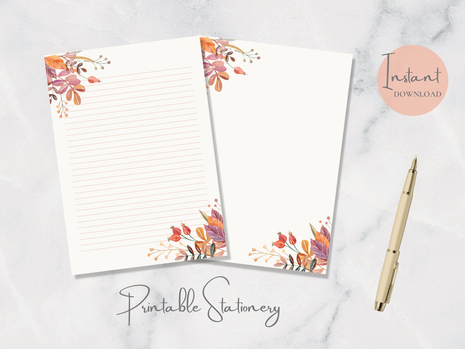 Autumn Leaf Corners Printable Stationery Fall Leaves Letter Paper A4 ...