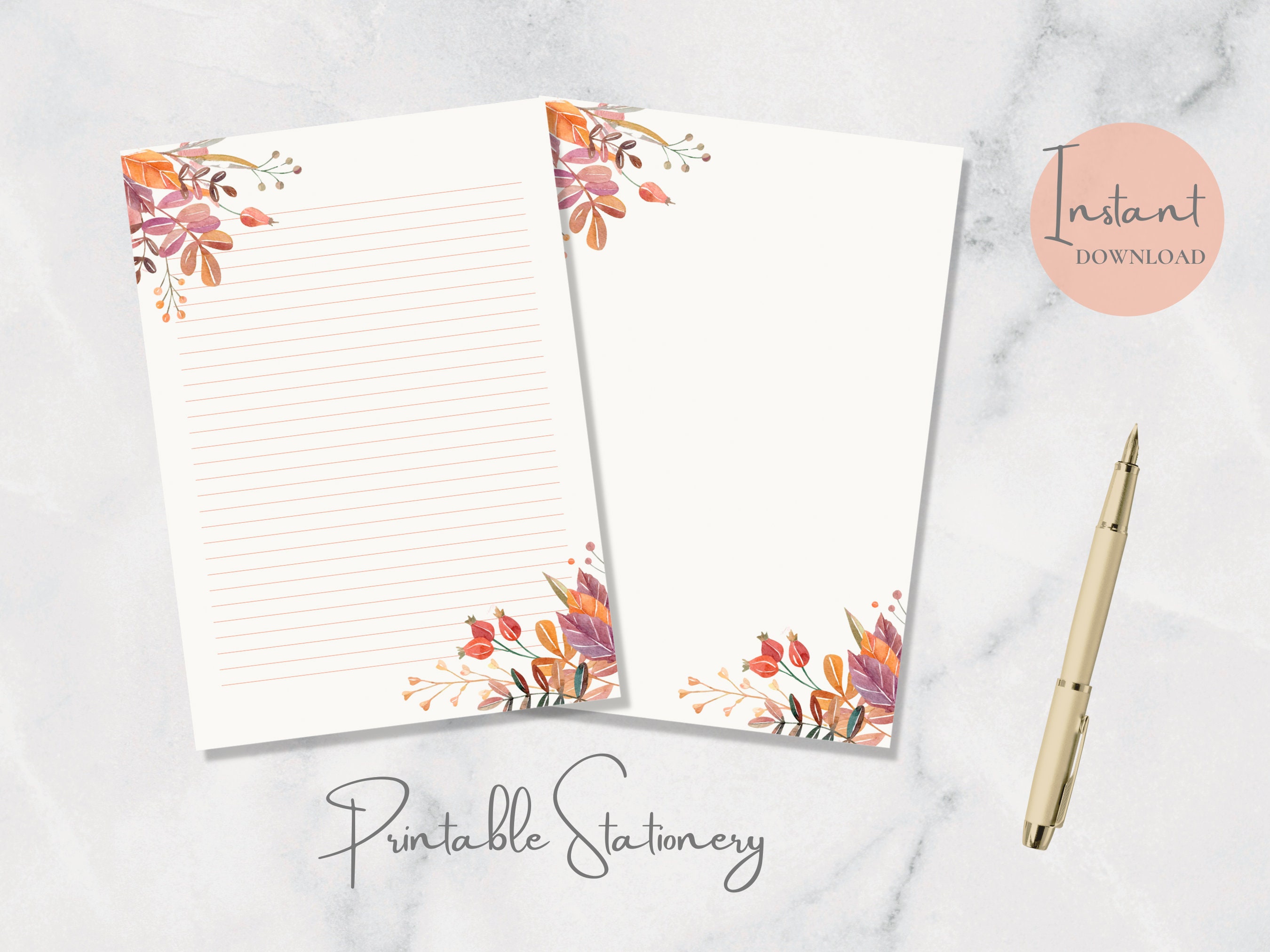 Autumn Leaf Corners Printable Stationery Fall Leaves Letter Paper A4 ...