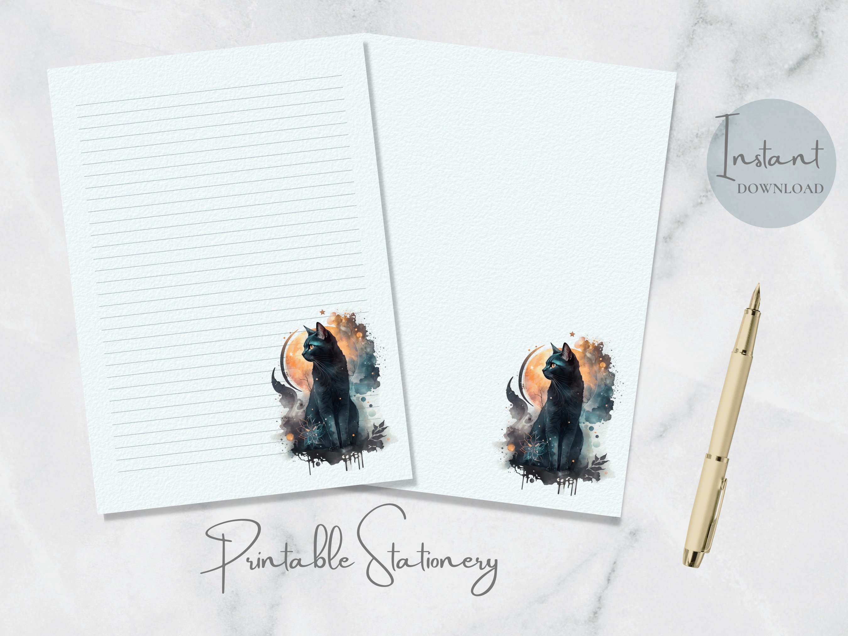 Black Cat Printable Stationery Stationary Halloween Writing Paper ...