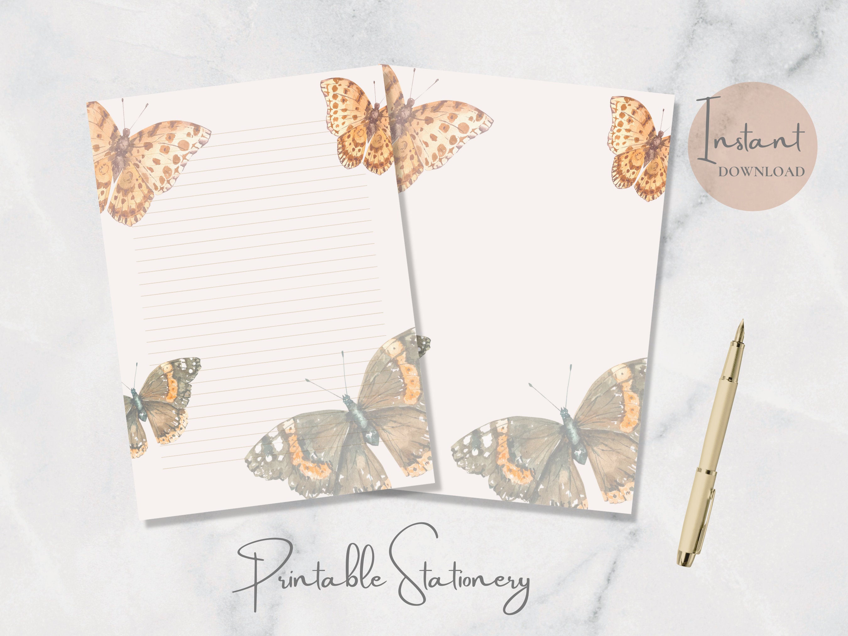 Butterfly Printable Stationery Natural Stationary Nature Writing Paper ...