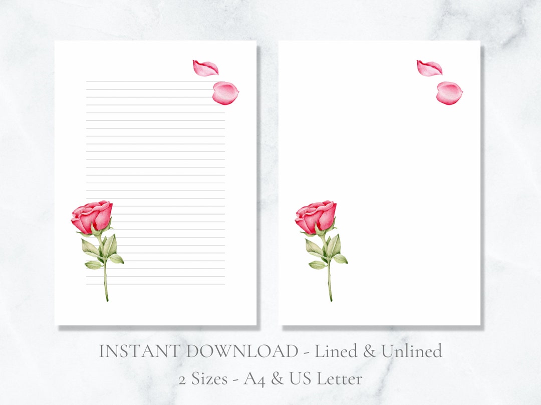 Rose Printable Stationery Valentines Stationary Watercolor Writing ...