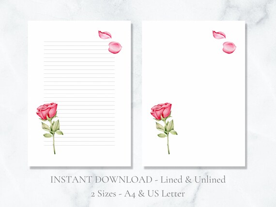Paper Visual Arts Red Rose Printable Stationery Valentines Stationary ...