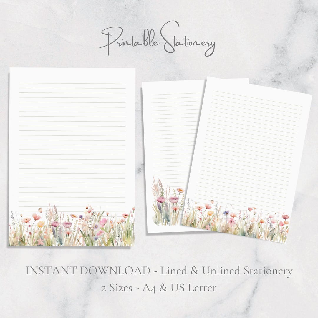 Watercolor Meadow Printable Stationery Botanical Writing Paper A4 US ...