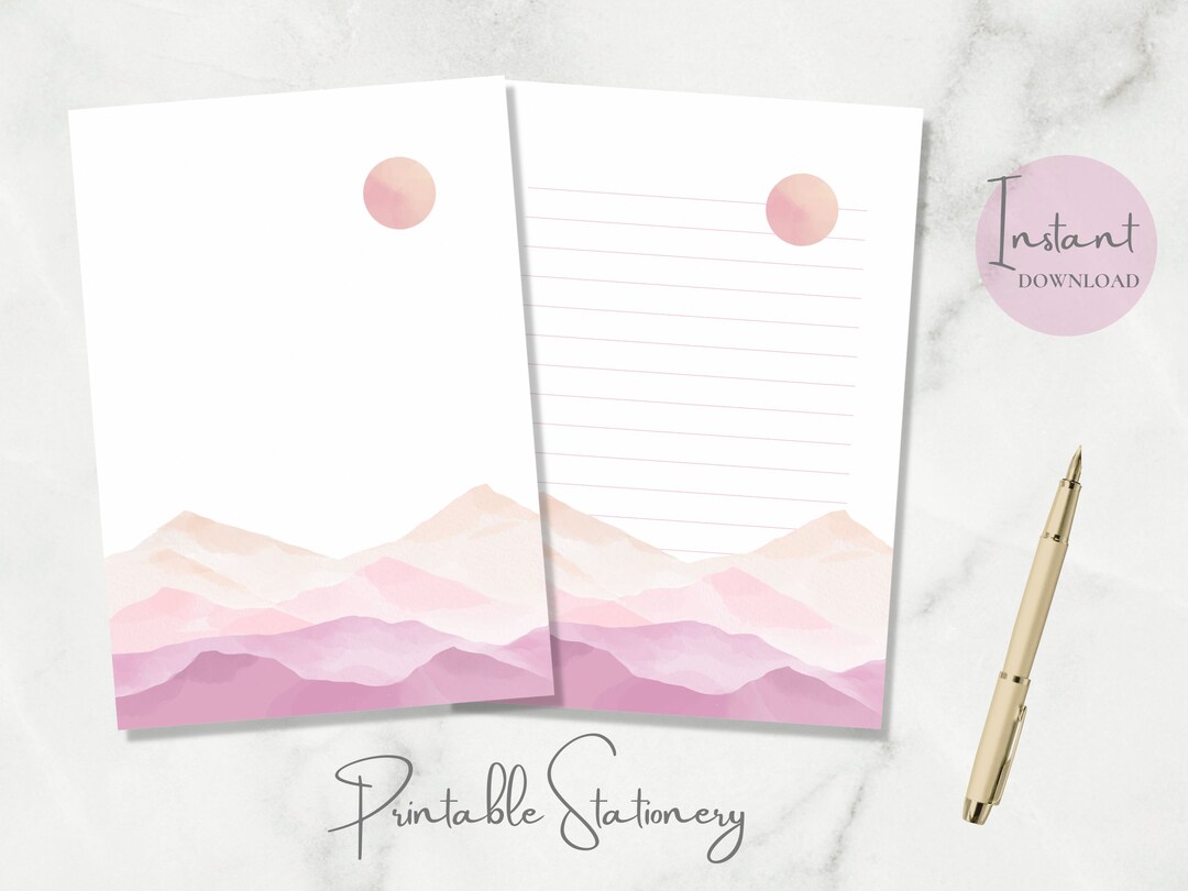 Mountain Moon Printable Stationery Half US Letter A5 Boho Stationary ...