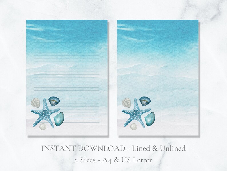 Sea Shell Ocean Printable Stationery Watercolor Stationary | Etsy