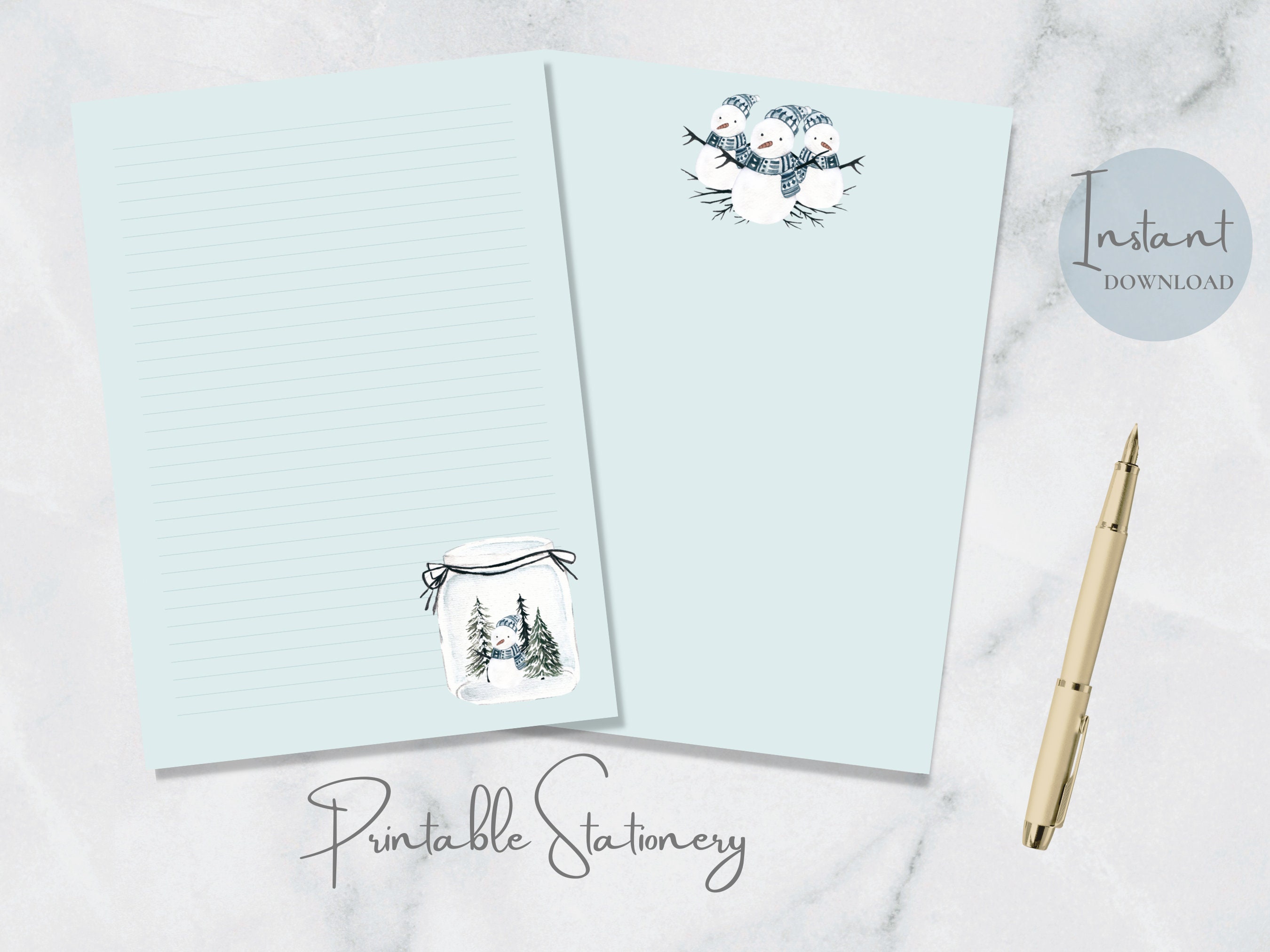 Cute Snowmen Printable Stationery Snowman Holiday Letter Writing Paper ...