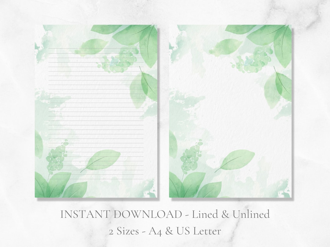 Watercolor Leaf Printable Stationery Leaves Stationary Botanical ...