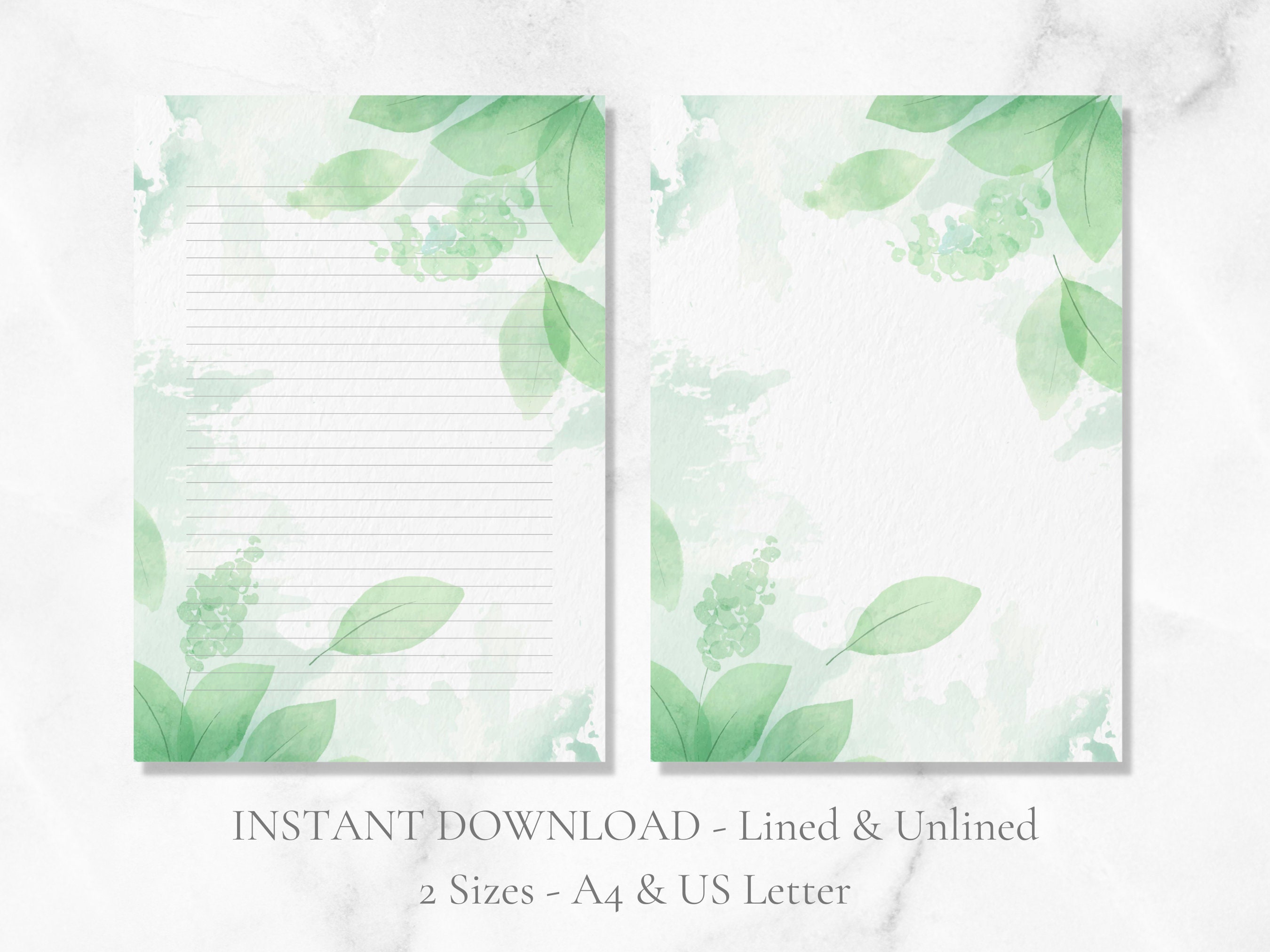Watercolor Leaf Printable Stationery Leaves Stationary Botanical ...
