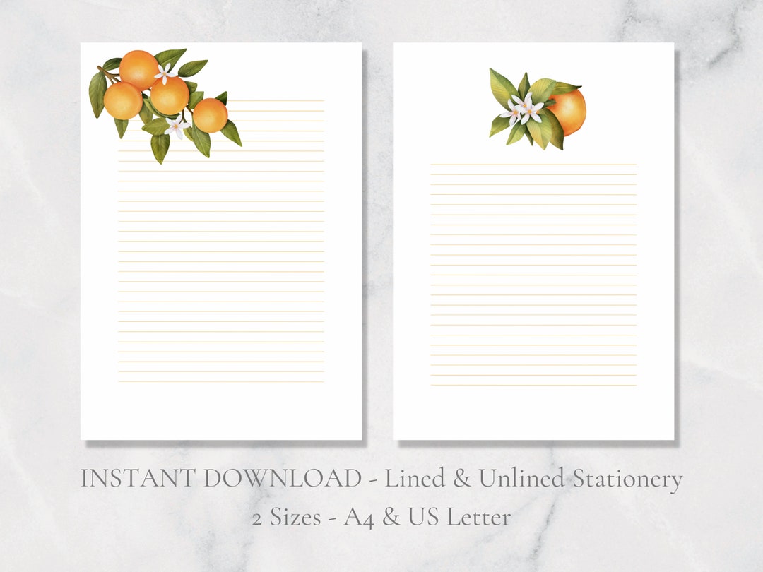 Orange Printable Stationery Fruit Printable Stationary Paper Botanical ...