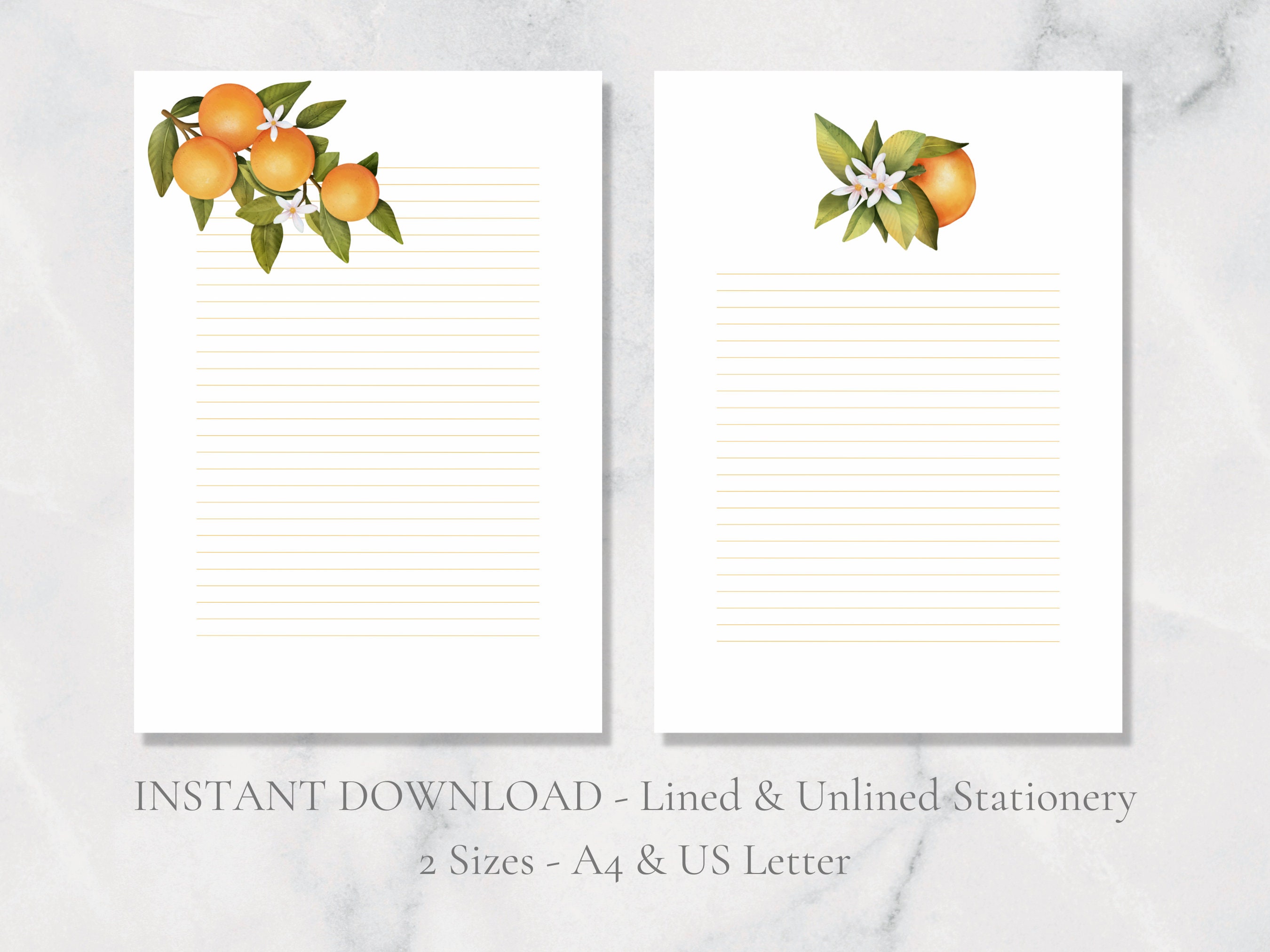 Orange Printable Stationery Fruit Printable Stationary Paper Botanical ...