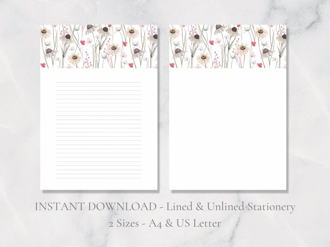 Daisy Meadow Printable Stationery Flower Stationary Botanical Writing ...