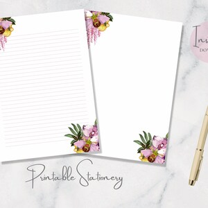 Orchid Printable Stationery Tropical Floral Stationary Botanical Letter ...